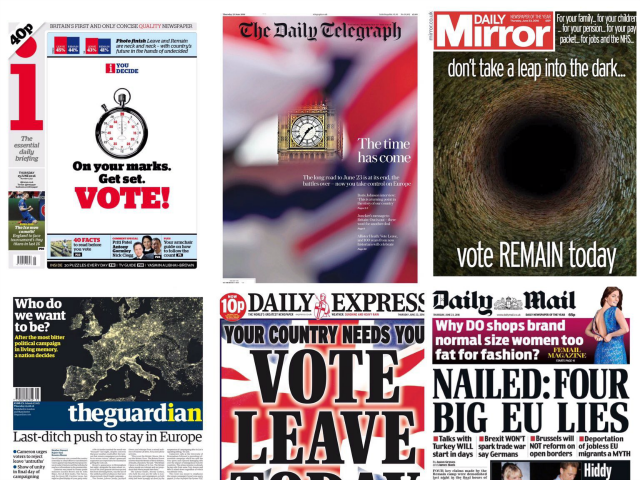 Britain's Newspaper Front Pages Show Positive Brexit, Scaremongering Remain