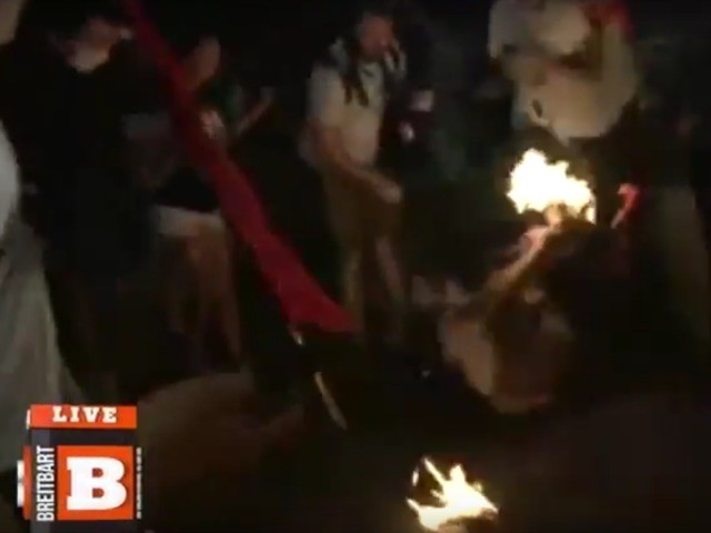 Leftist Protester Catches On Fire from Burning U.S. Flag