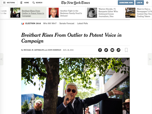 New York Times: 'Breitbart News Has Arrived'