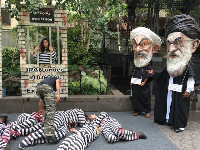 Rally, Mock Executions to Protest Iranian President Hassan Rouhani at U.N.