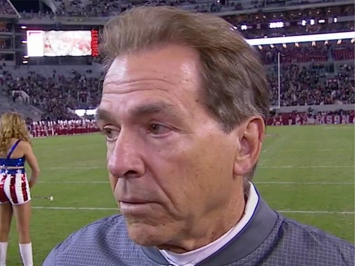 Watch: Nick Saban Was a Bit Upset During Saturday's Halftime Interview
