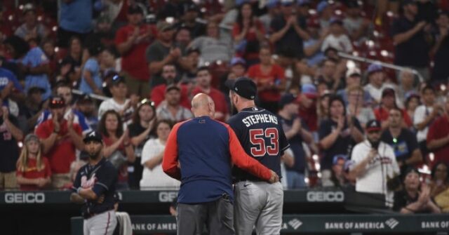 WATCH: Braves Reliever Jackson Stephens Hit in Head by Line Drive