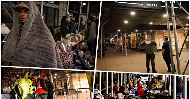 Photos: NYPD Officers Remove Migrants Camped Outside Manhattan Hotel