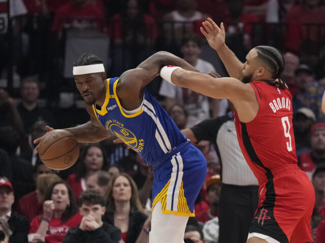 Golden State's Butler ruled out with pelvis contusion after fall on foul by Rockets' Thompson ...