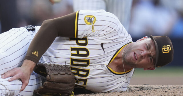 Padres reliever Jason Adam carted off field with left leg injury ...