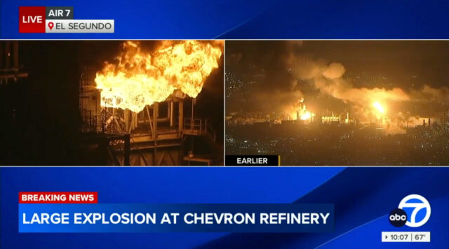 Massive fire erupts at Chevron refinery near Los Angeles - Breitbart