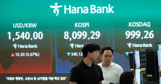Asian shares drop, with South Korea's Kospi down more than 5% - Breitbart